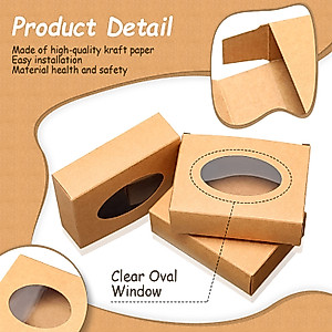 Spakon 30 Pcs Soap Boxes for Homemade Soap, 3.78 x 2.76 x 1.18'' Soap Box with Window, 4 Colors Kraft Soap Packaging Boxes Supplies Soap Making for Bakery Candy(Brown)
