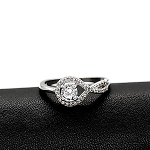 Uloveido Rhodium Plated Teardrop Hollow Swirl Infinity Ring Lab Created Diamond Wedding Anniversary Rings for Women (Size 9) WX022