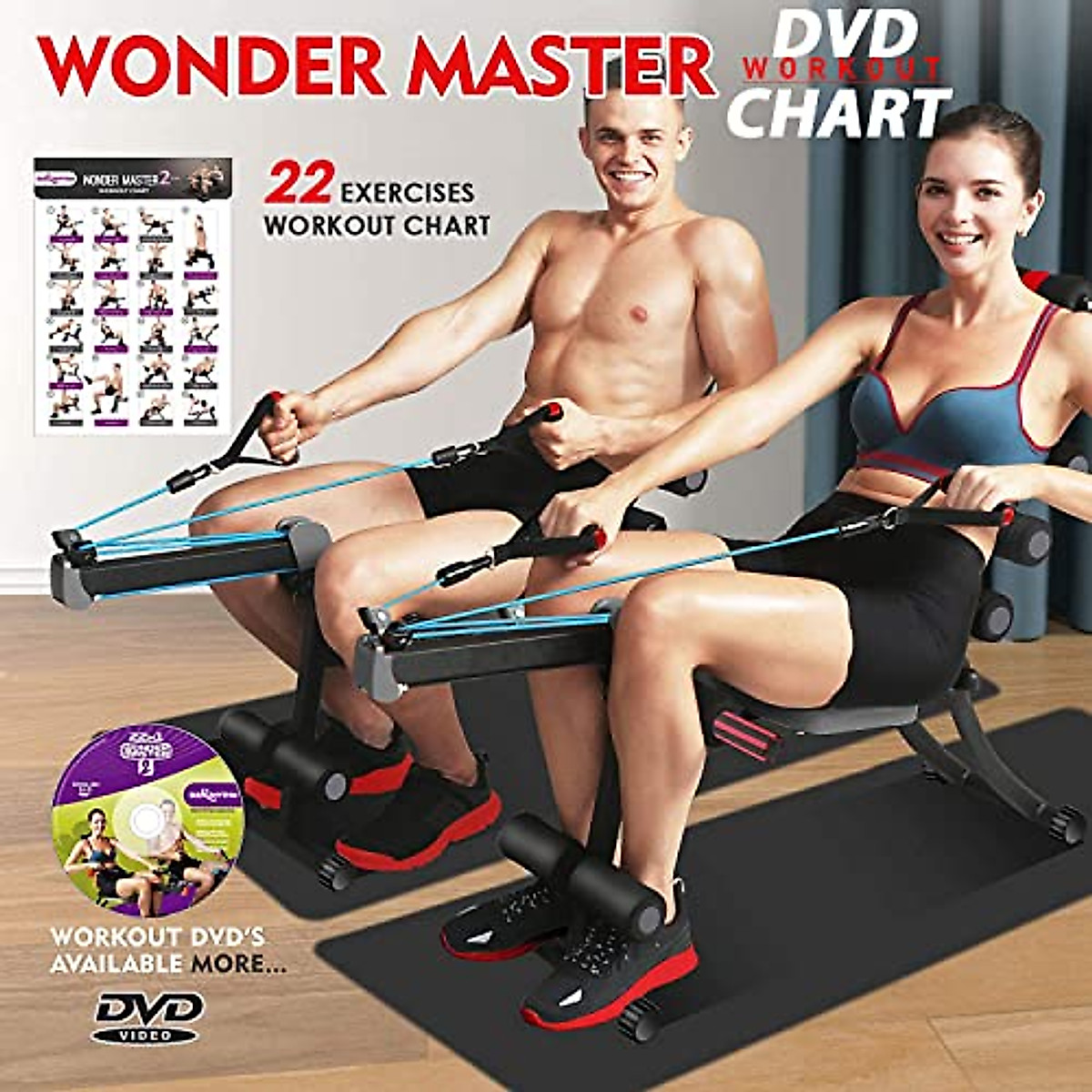 BODY RHYTHM 22 in 1 Wonder Master Core & Abdominal Workout Equipment, Foldable & Adjustable Rowing Machine, Core Strength Training& Abdominal Exercise Trainers with 22 Ways to Exercise for Home Gym.