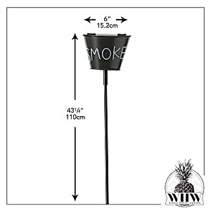 Outdoor Smoke Ashtray, Lidded Bucket on Stake with Prong Post, Garden Style, Black Lacquered Iron, 6 x 6 x 43 1/4 Inches (15 x 15 x 110 cm)