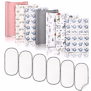 Kinlop 6 Pcs Changing Pad Cover and 6 Pcs Changing Pad Liners for Baby Girls Boys, Changing Table Pad Covers Changing Table Cover Liners Rainbow Boho Animal Woodland Changing Pad Sheets