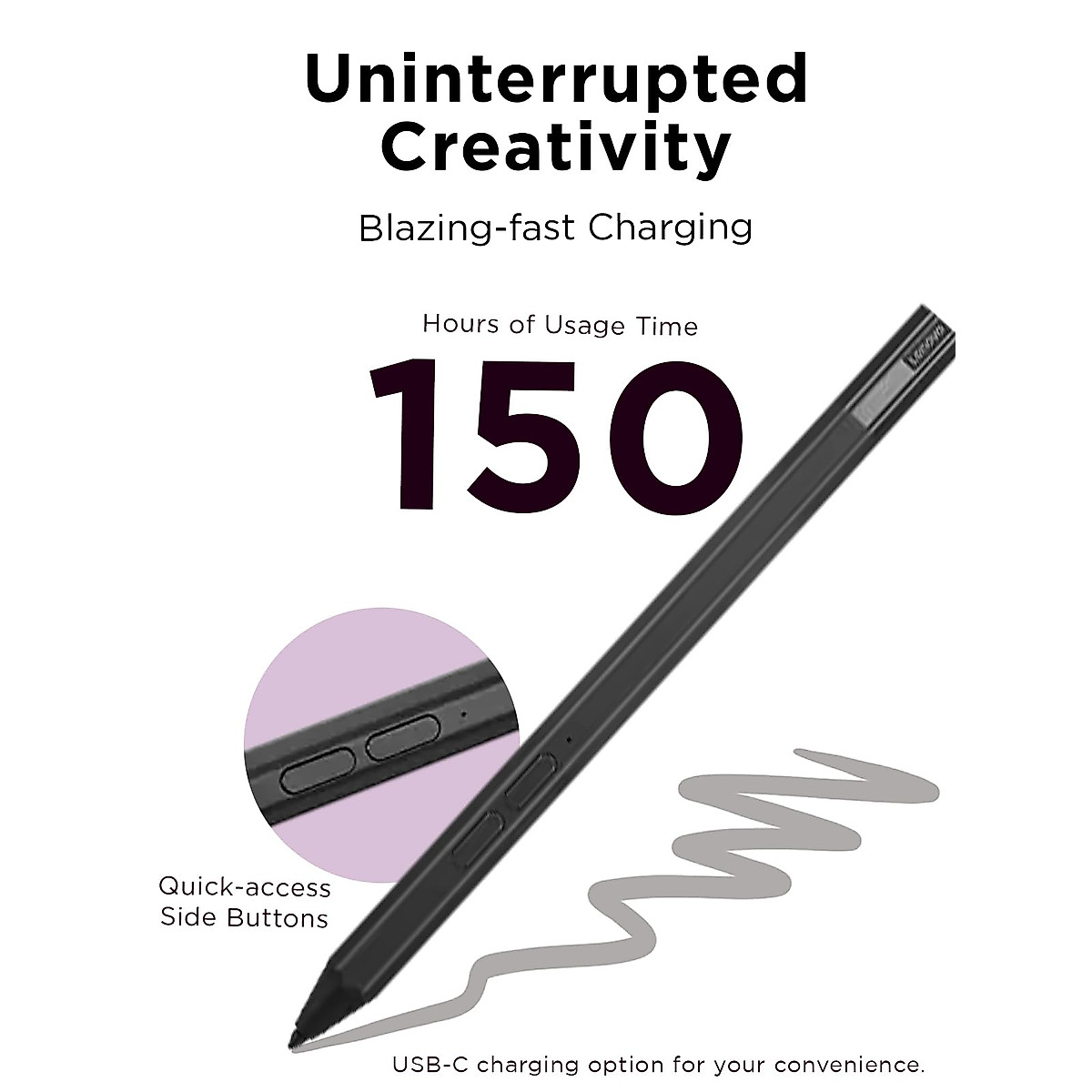 Lenovo Precision Pen 2 (Laptop) – USB-C Charging – Tilt Recognition – Pen is Only Compatible with Certain Devices, Iron Grey