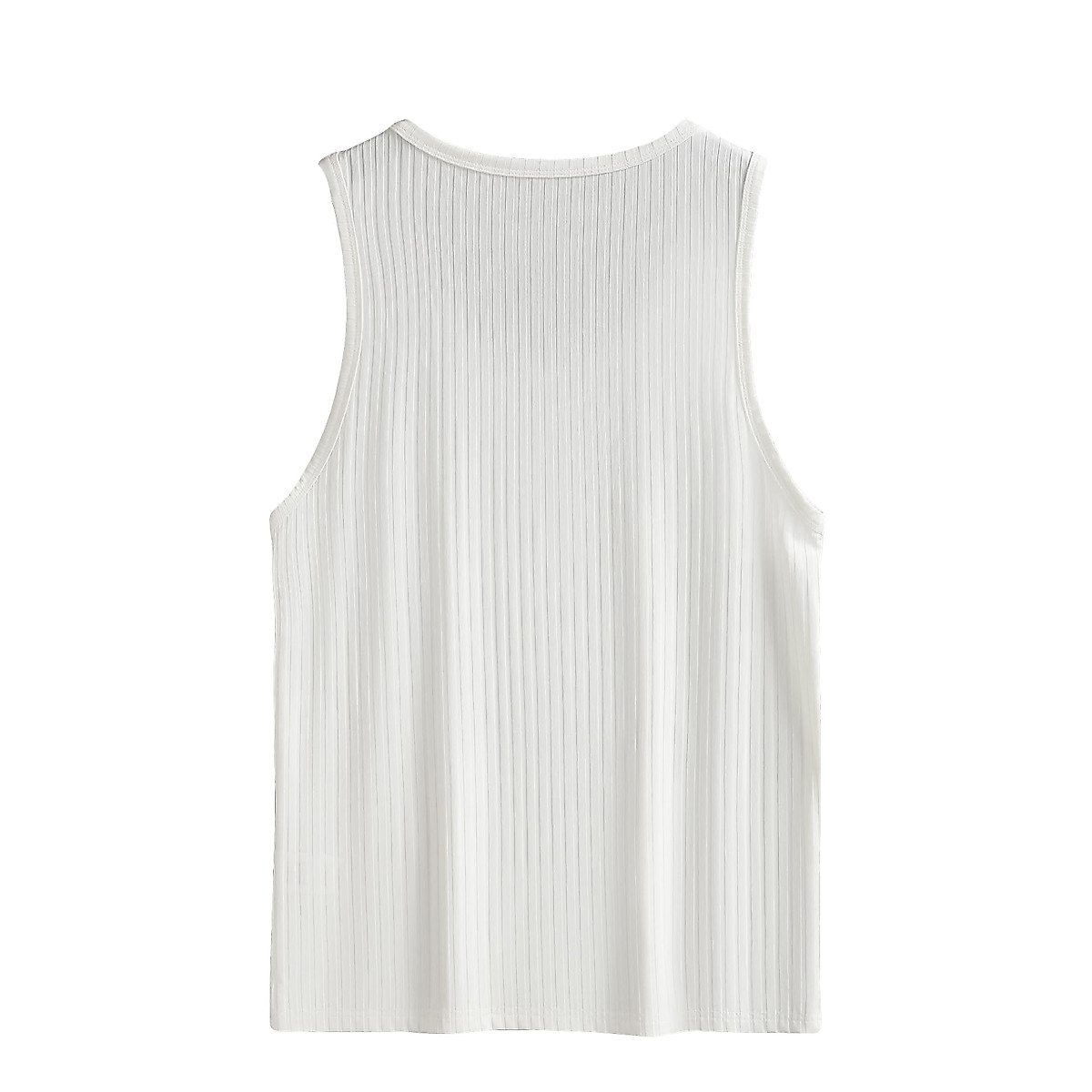 COZYEASE Men's Rib Knit Round Neck Sleeveless Solid Tank Top Bodycon Casual Plain Undershirts Top White M