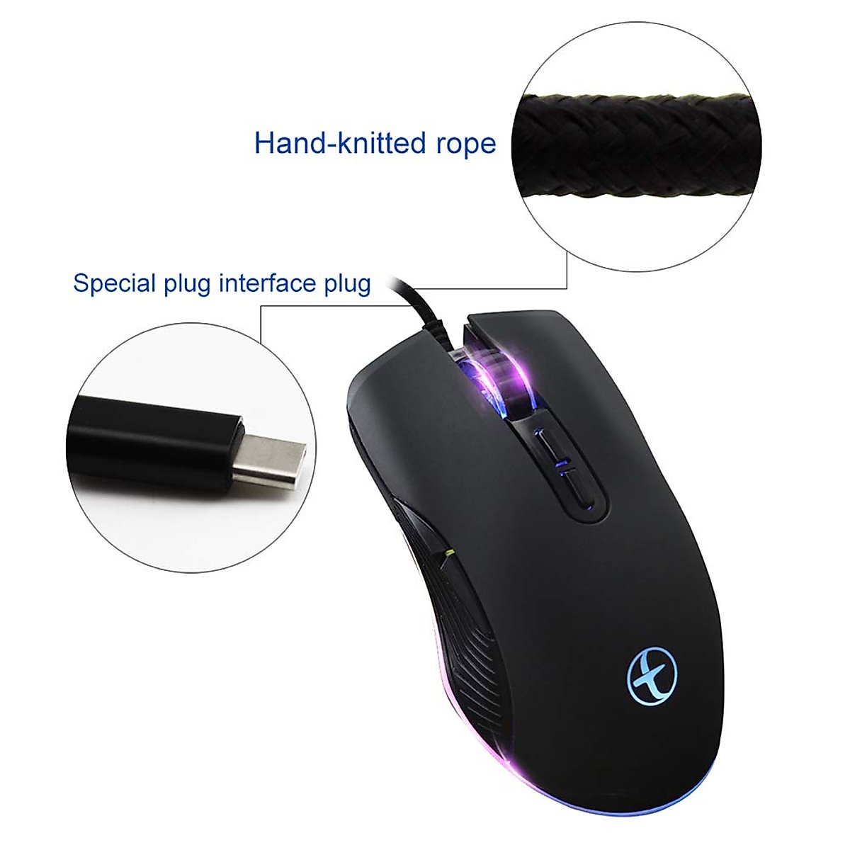 FIRSTMEMORY USB C Mouse Type C Ergonomic Wired Mouse RGB Gaming Mouse Optical Mice with Adjustable DPI 800/1600/2400/3200 Compatible with Notebook, PC, Laptop, MacBook and All Type-C Device (Black)