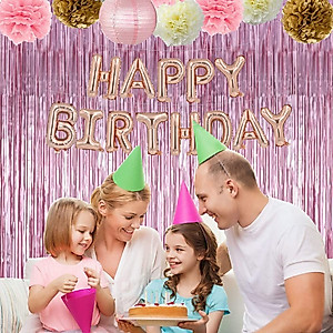 TONIFUL 3Pcs Pink Door Streamers,Pink Photo Booth Backdrop Metallic Streamers Pink Foil Fringe Curtains for Birthday,Christmas,New Year,Bridal Shower,Bachelorette Party Decor(9.9ft x 6.6ft)