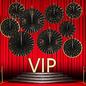 Outus 9 Pcs VIP Party Decorations Movie Night Hanging Paper Fans Movie Theater Decor Movie Themed Party Favors Roaring 20s Party Decor for Ceiling Classroom Red Carpet 1920s Wall Party Supplies
