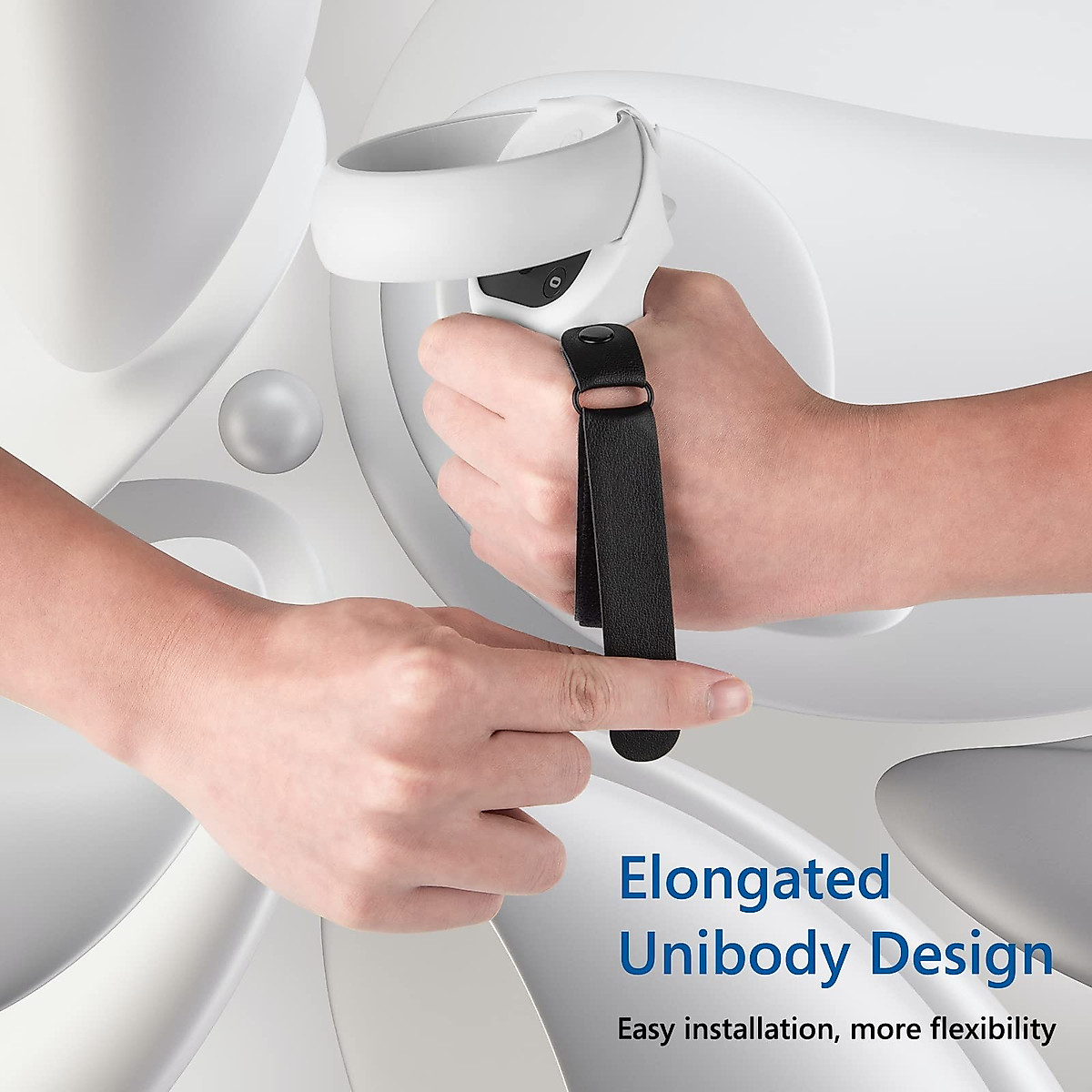 Geekria Touch Controller Grip Cover Compatible with Meta Quest 2, VR Anti-Throw Handle Grip Silicone Sleeve with Adjustable Hand Strap, Controller Caps (White)