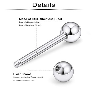 Ftovosyo Nipple Shield Barbell 12G 3 Pairs Stainless Steel Externally Threaded Tongue Ring Bar Body Piercing Jewelry 12mm 14mm 16mm Silver