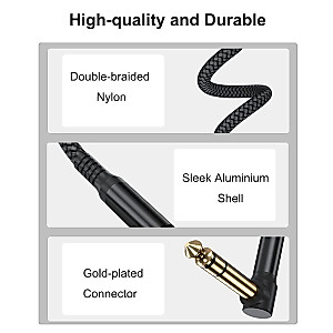 Elebase 1/4 Inch TRS Instrument Cable 20ft 2-Pack,Right-Angled to Straight 6.35mm Male Jack Stereo Audio Cord,6.35 Balanced Interconnect Line for Electric Guitar,Bass,Keyboard,Mixer,Amplifier,Speaker