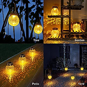 DBF Solar Lantern Crackle Glass Ball, Amber Warm Solar Lanterns Outdoor Waterproof Solar Garden Decor Patio Lights with 2 Modes Hanging Solar Lights Outdoor Decorative Lantern,2 Pack