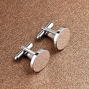 Driew Blank Cufflinks, Blank Cufflink for Men Silver Cuff Links Flat Pad Blank Setting Tray 1 Pair (Round)