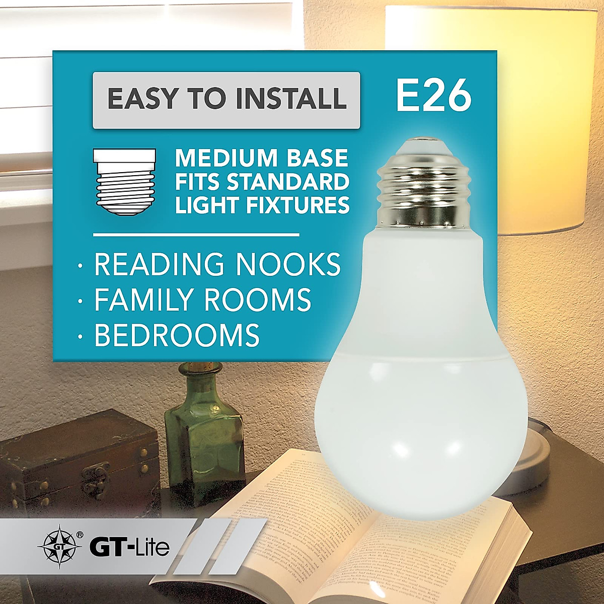 GT-Lite 10-Pack Soft White LED Light Bulbs, Replacement for 60-watt Incandescent uses only 9-watts, 3000K, A19 Shape, E26 Medium Base, Standard Household Lightbulb for Lamps, Living Room, bedrooms