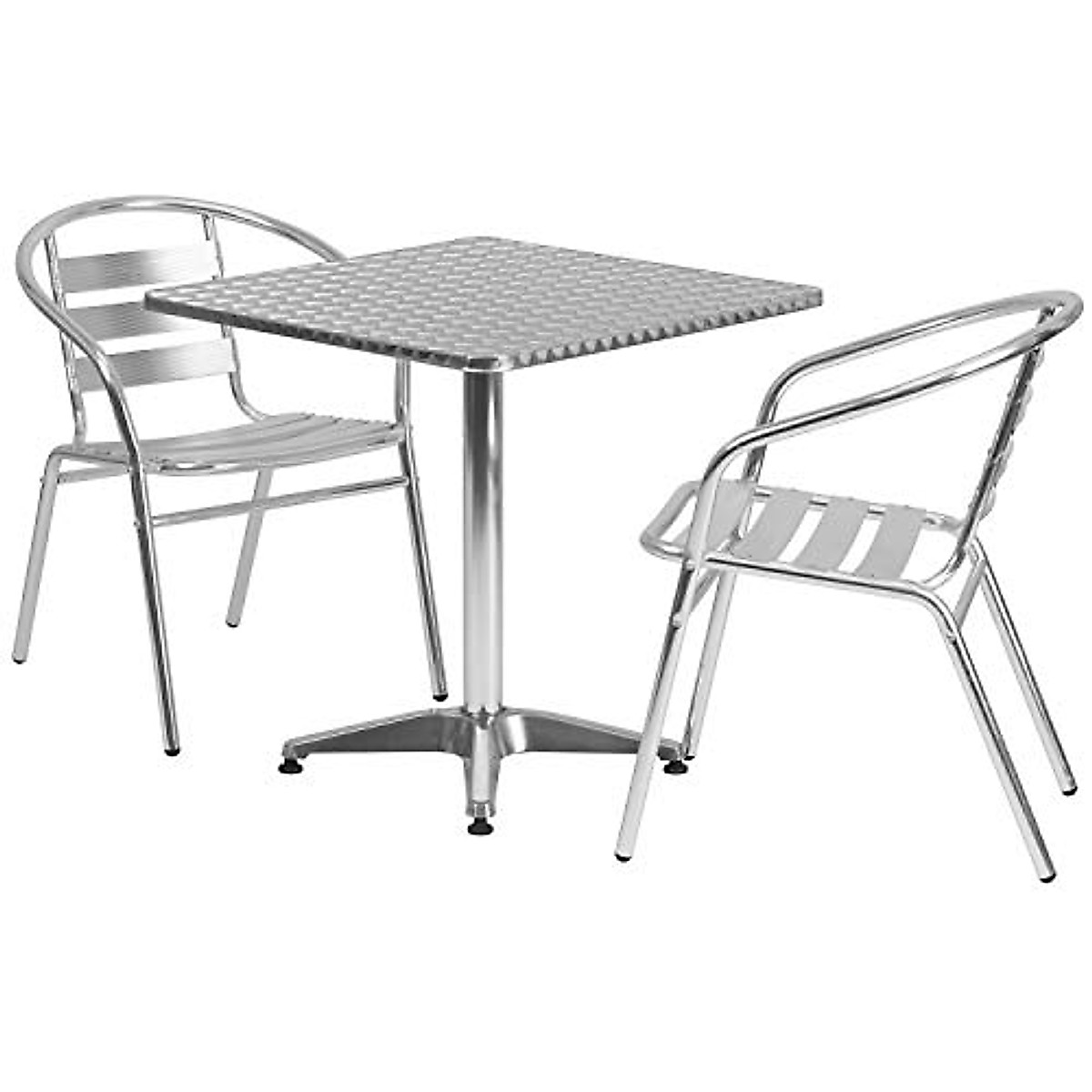 Flash Furniture 27.5'' Square Aluminum Indoor-Outdoor Table Set with 2 Slat Back Chairs