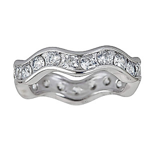 DECADENCE Sterling Silver Rhodium Channel Set Squiggly Cubic Zirconia Eternity Band