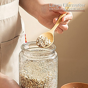 LODIKE 35oz/1000ml Glass Storage Jars with Nature Wood Lids, Airtight Food Storage Containers for Kitchen Organization, Large Capacity for Cookie, Pasta, Sugar, Flour, Cereal - Set of 2 （sunflower）