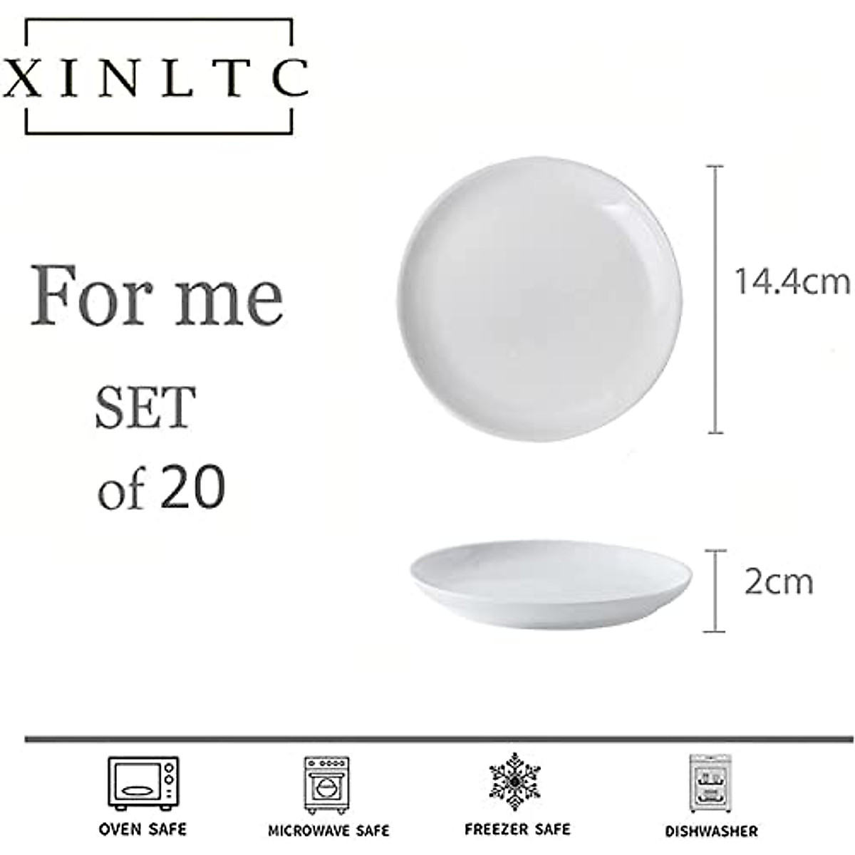 XINLTC 20-Piece Porcelain Dessert Plates, 5.6'' Round Appetizer Plates, Small White Plates for Appetizer, Cake, Sauce, Dinnerware Saucer Sets, Microwave, Oven, Dishwasher Safe