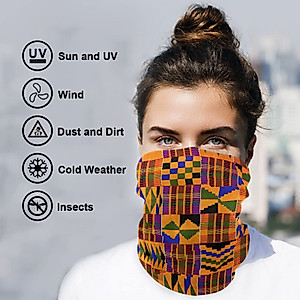 High Elastic Neck Gaiter, Magic Scarf, Bandana, Balaclava,Ghana Kente Cloth Headband for Cycling, Fishing, Motorcycling, Running, Skateboarding, Moisture Wicking Headwear