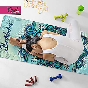 Cool Bedding Green Mandala Yoga Pad, Custom Name Fitness Mat, Personalized Workout Rug, 27"x72" (68x183cm), Y-169 (Thickness 4 mm)