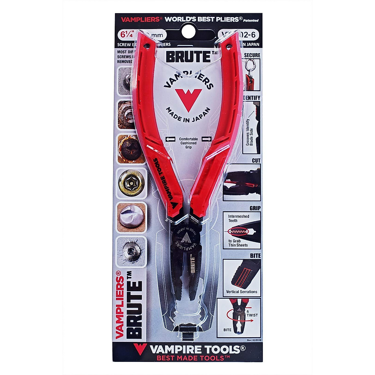 VAMPLIERS BRUTE 6.25" Stripped Screw Extraction Pliers. High Carbon Steel with Black Oxide Finish. Remove any Stripped/Damaged/Stuck Screws & Stubborn Fasteners. Made in Japan: VT-002-6