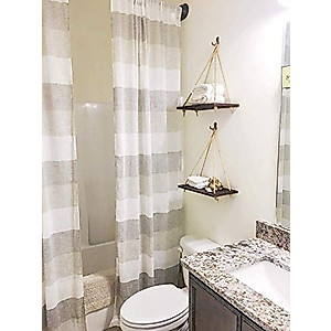 Mkono Hanging Shelves Boho Wall Decor Set of 2 Rustic Wood Floating Shelf with Rope Photo Plants Display Room Decor Aesthetic for Bedroom Bathroom Home Office College Dorm