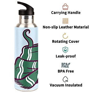DJYQBFA Funny Snake Animal Scarf Water Bottle Modern BPA Free Water Bottles Vacuum Insulated Stainless Steel Water Bottle with Straw for Gym Travel Hiking, 600ml