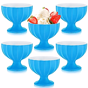 Lallisa 6 Pcs 12 oz Ceramic Dessert Bowls Set, Ice Cream Bowls Tulip Dessert Sundae Cups Durable Cute Elegant Trifle Bowl for Milkshakes, Parfaits, Cereal, Nut, Fruit, Pudding, Salad (Blue)