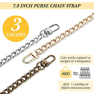 Luinabio 6 Pieces Purse Chain Strap Purse Strap Extender Metal Flat Bag Chain Straps Crossbody Replacement with Buckles Replacement Accessories for Handbags Wallet Clutch Satchel(Bronze, 7.9 Inches)