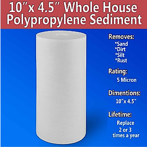 2 High Capacity Coconut Shell Carbon Block & 2 Big Polypropylene Sediment 5 Micron 4.5" x 10" Water Filter Cartridges for Universal Whole House System COMPATIBLE WITH: FC15BX4, 155358-43, DGD-5005-10