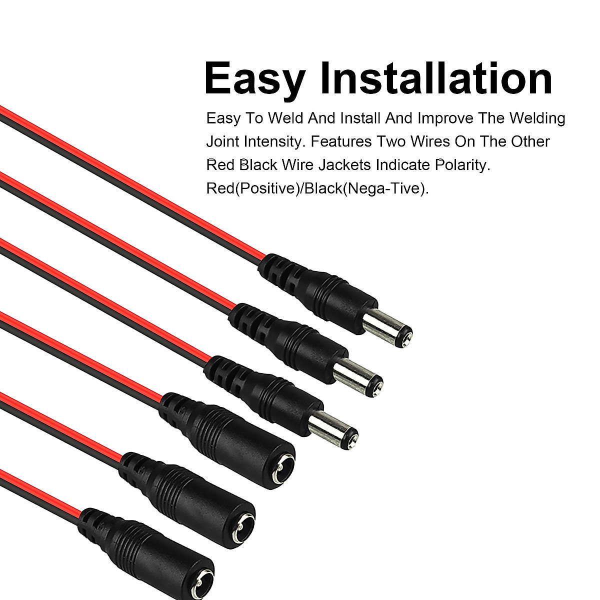 UltraPoE DC Power Cable Connectors 18AWG Copper Strands 12V 5A Plugs Male Female DC Connectors, for CCTV Security Camera Pigtail and Lighting Power Adapter (2.1mm x 5.5mm 10 Pairs Ultra Thick)