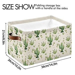 Kigai Cactus Large Foldable Square Storage Basket with Handles 2PCS,Multi Functional Household Storage Basket Shelf Basket for Storing Toys, Books and Clothes