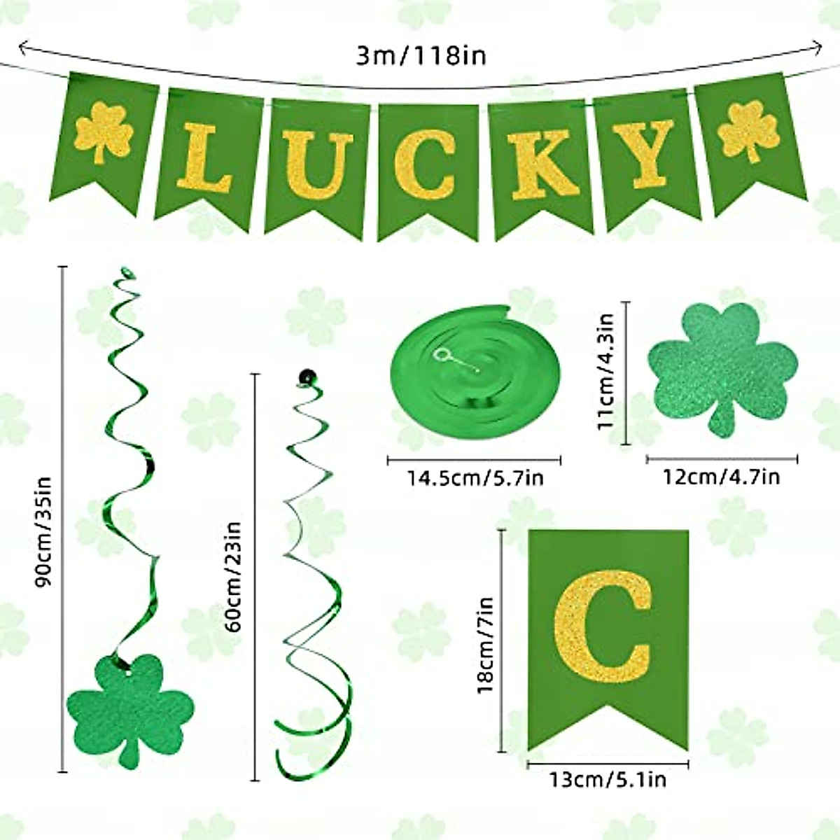 31 Pieces St. Patrick's Day Hanging Swirls Decorations - Green Lucky Banners Garland Hanging Clover Shamrock Swirls Irish Decor for Home Saint Patrick Party Supplies