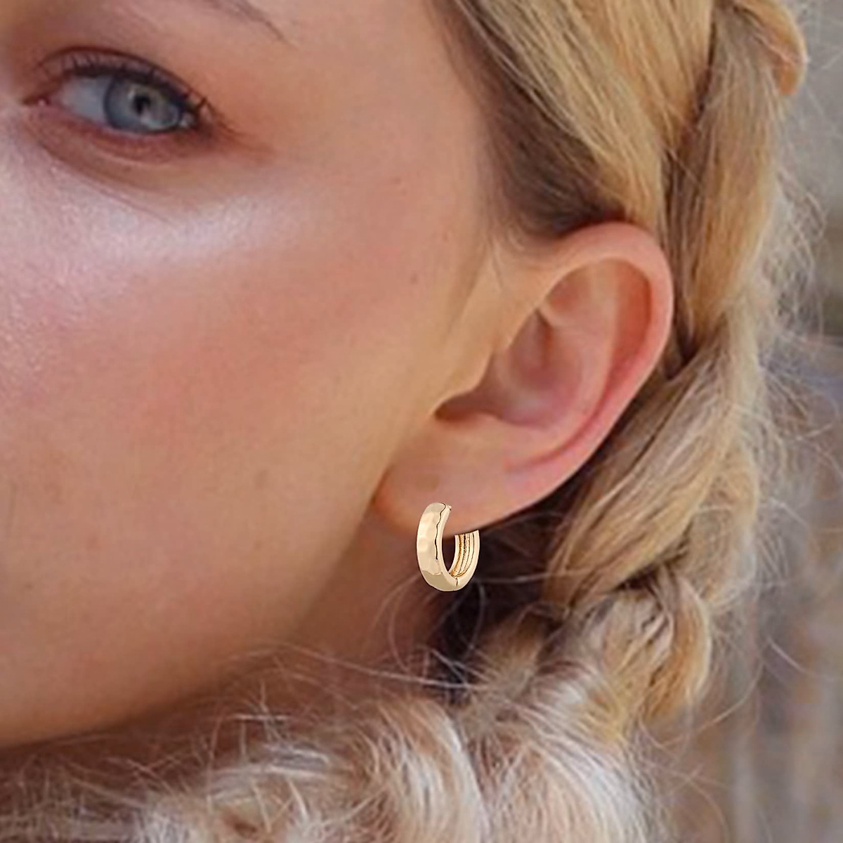 9 Pairs Gold Chunky Hoop Earrings Set for Women, 14K Plated Twisted Huggie Earring Hypoallergenic, Lightweight Thick Open Hoops Jewelry Gifts. (B-9 Earrings)