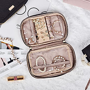 NISHEL Travel Jewelry Organizer Folio, Jewelry Rolls for Necklaces, Earrings, Rings, Bracelets, Watch, Pink