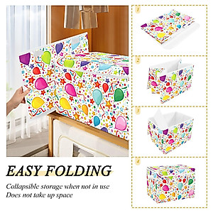Birthday Party Colorful Balloons Storage Bins with Lids Storage Containers Cubes Box Collapsible Closet Organizer Fabric Storage Basket for Bedroom Clothes Office Shelves Nursery Gifts Home Decor