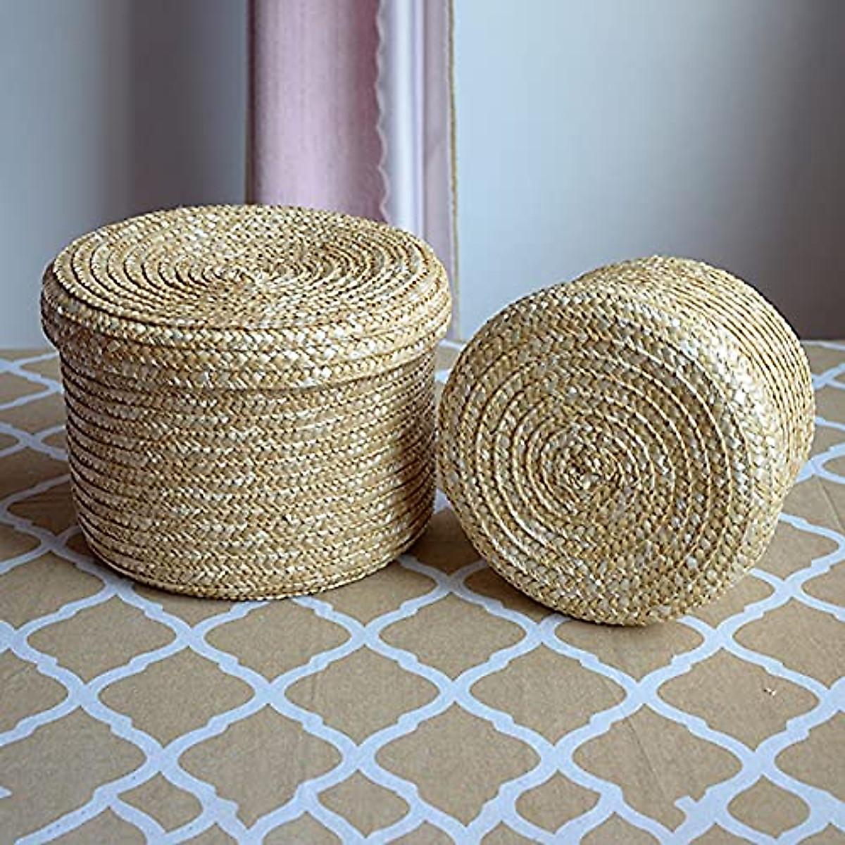 Adarl Decorative Baskets with Lid, Woven Storage Baskets for Home Office Decor