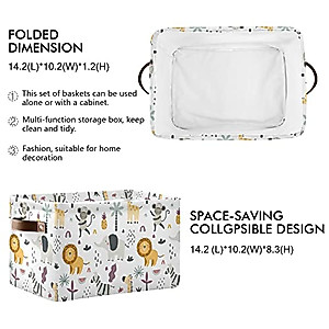 Storage Bin Basket 1 pcs Large Foldable Clothes Bag Collapsible Fabric Laundry Hamper Folding Washing Bin (Rectangle-Elephant Zebra Lion Monkey Animal)