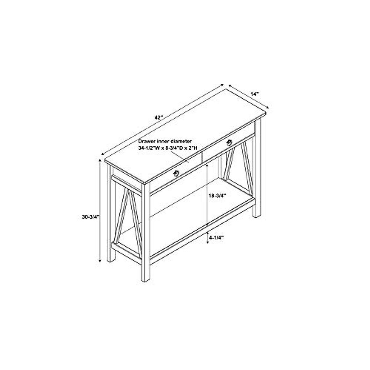 Linon Titian Driftwood Console Table, 42"W x 13.98"D X 30.7"H
