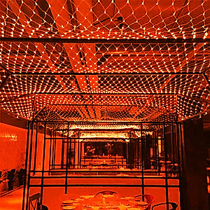 Joomer 12ft x 5ft 360LED Orange Halloween Net Lights Outdoor Mesh lights, 8 Modes Timer Connectable Waterproof Bush Lights Mesh Netting Lights for Halloween Outdoor Decorations (Clear Wire)