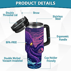 xigua 30 oz Giant Octopus Tumbler with Handle and Straw Lid, Stainless Steel Vacuum Insulated Sports Water Bottle, Keeps Cold or Hot Coffee Cup Travel Mug