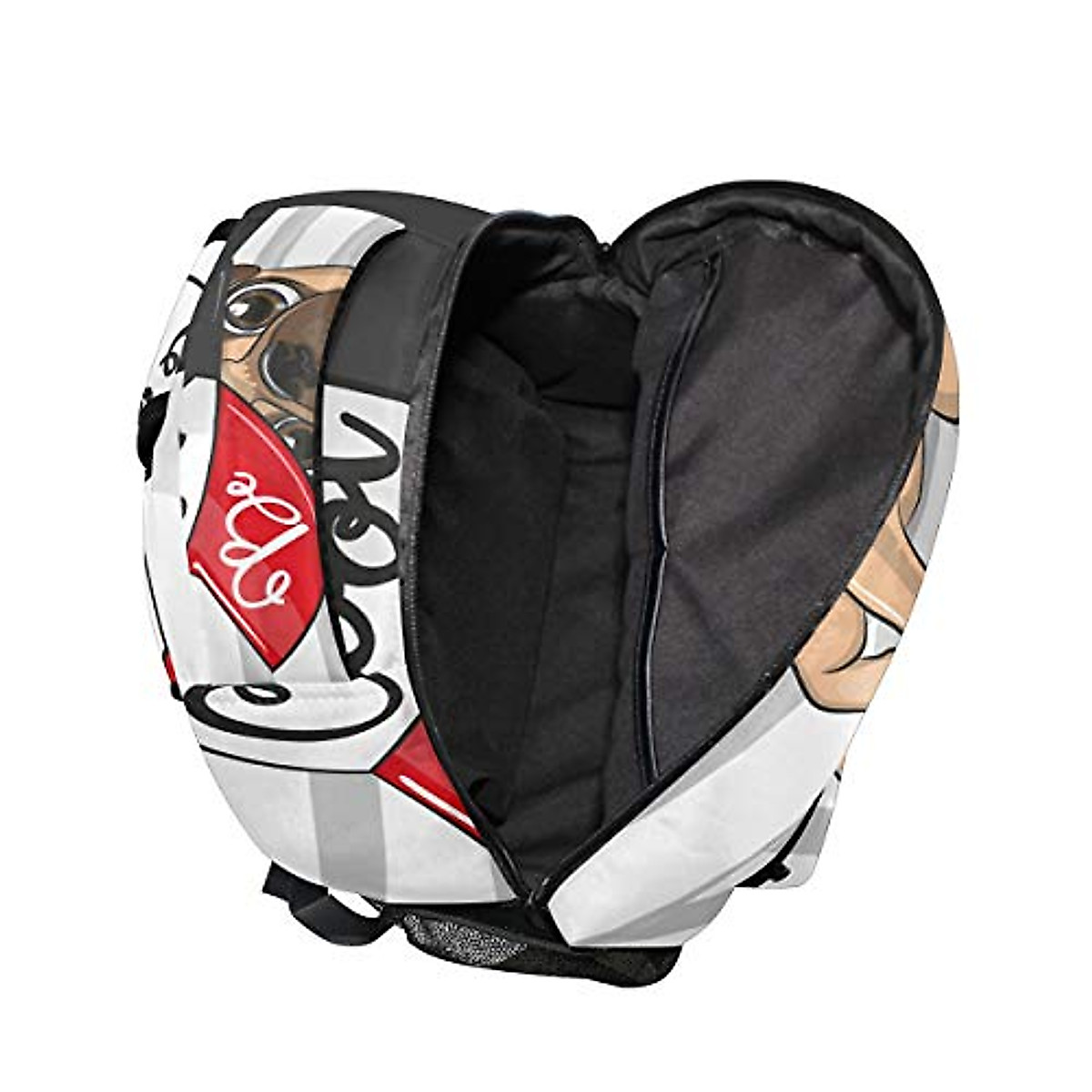ALAZA Cute Cartoon Pug Dog With Cap Be Cool Stripe Stylish Large Backpack Personalized Laptop iPad Tablet Travel School Bag with Multiple Pockets