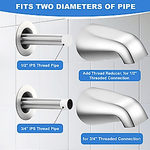 Universal Bath Tub Spout with Adapter, Bathtub Faucet Spout Without Diverter, 5" Length Bathtub Spout for 1/2'', 3/4'' IPS Inside Thread Connection and Tub/Shower Faucet (Chrome)