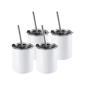 PYD Life Sublimation Blank Tumbler White 10 OZ Stainless Steel Tumbler with Straw and Lid Sublimation Coffee Cups Mugs for Cricut Mug Press Sublimation Print 4 Pack