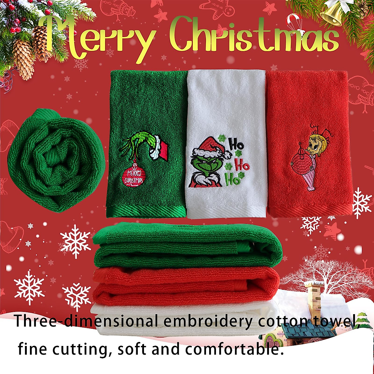 SparkEpic Large Christmas Hand Towel, 100% Cotton Christmas Kitchen Towels Dish Towels, Ultra Absorbent Drying Xmas Towels Set Gift for Bathroom Decor