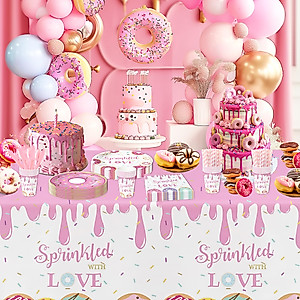 Suhelkit Donut Baby Sprinkle Decorations Tableware Girl - Sprinkled with Love Baby Shower Decorations Party Supplies, Paper Plate, Napkin, Cup, Fork, Pink Donut Baby Shower Decorations | 24 Guests
