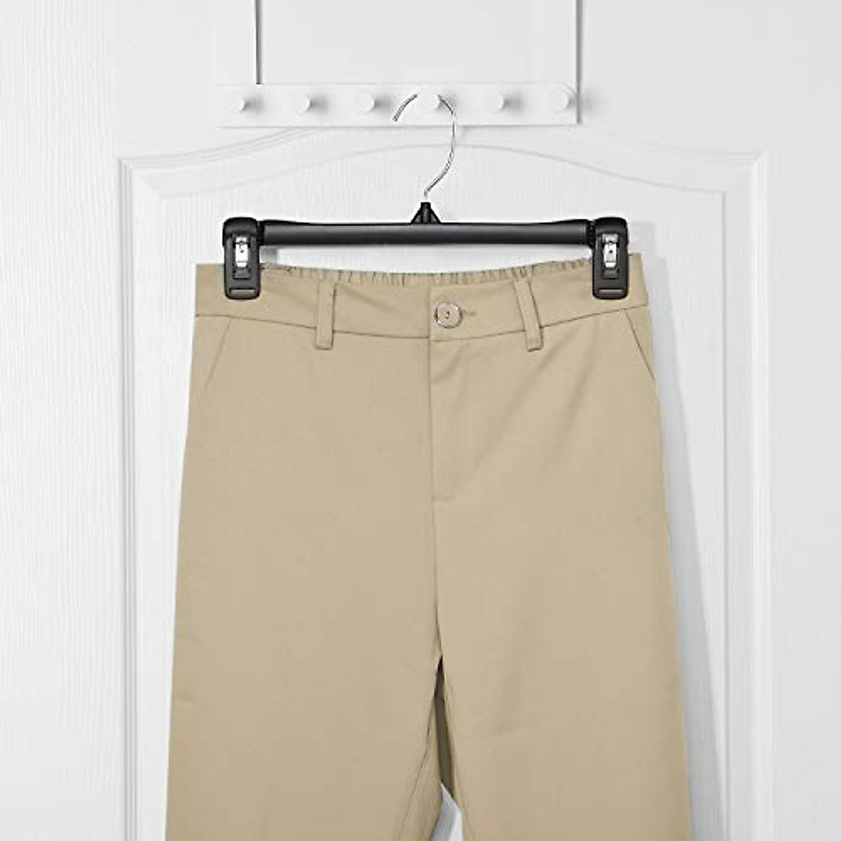 HOUSE DAY Pants Hangers 100 Pcs 12inch Black Plastic Skirt Hangers with Non-Slip Big Clips and 360 Swivel Hook, Durable Sturdy Plastic, Space-Saving Shape, Elegant for Closet Organizing