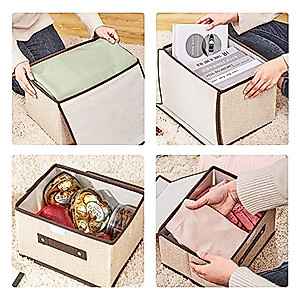 QUMENEY 2 Pack Foldable Storage Boxes With Lid Fabric Organizer Storage Office Box Storage Basket For Home Bedroom Wardrobe Nursery Office (Beige)