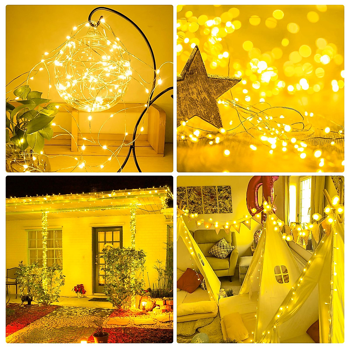 Ehome Fairy Lights USB Powered Fairy Lights Plug in 66ft 200 Led String Lights Decorative Lights for Bedroom Indoor Christmas Wedding Party Patio Window (Warm White)