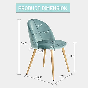 FurnitureR Upholstered Velvet Dining Chair Mid Back Armless with Wood Legs for Home Kitchen Bedroom Living Room, Set of 1, Aqua