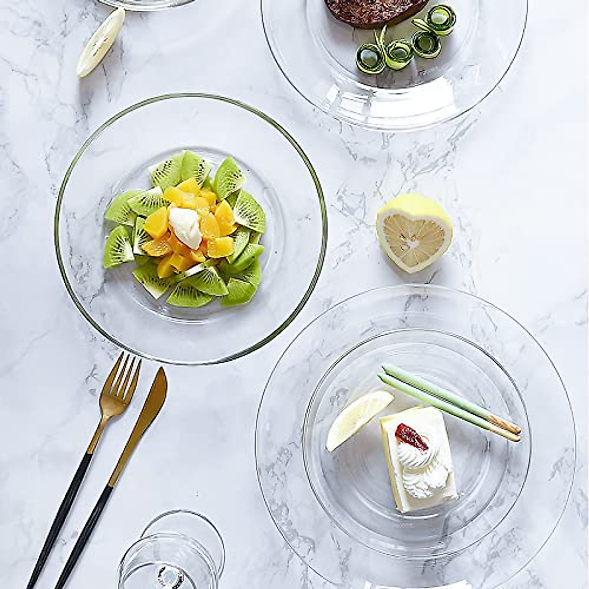 WUWEOT 8 Pack Glass Dessert Plate, 7.5" Clear Salad Plates Appetizer Plate, Snack Fruit Plate Dinner Plate Serveware, Dishwasher Safe