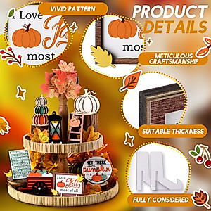 Thyle 8 Pack Fall Tiered Tray Decor Set Autumn Pumpkins Rustic Farmhouse Decor Wooden Blue Pumpkin Tabletop Signs Thanksgiving Tiered Tray Decor for Home Thanksgiving Autumn